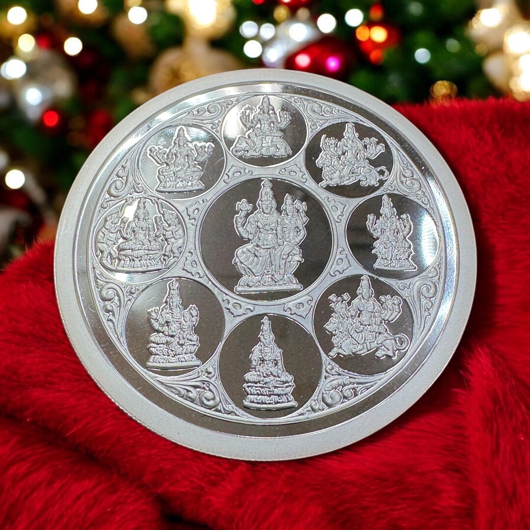 Pure Silver Ashth Laxmi Coin 100 Grams,0.999 Fine Silver Stamping , 2. ...