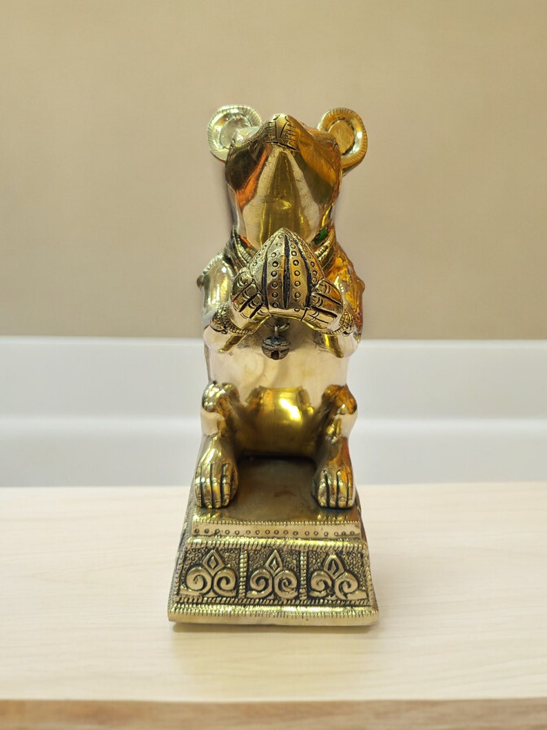 9.5 Inches Brass Rat With Carving of Ganesh Ji Backside for Home Decor ...
