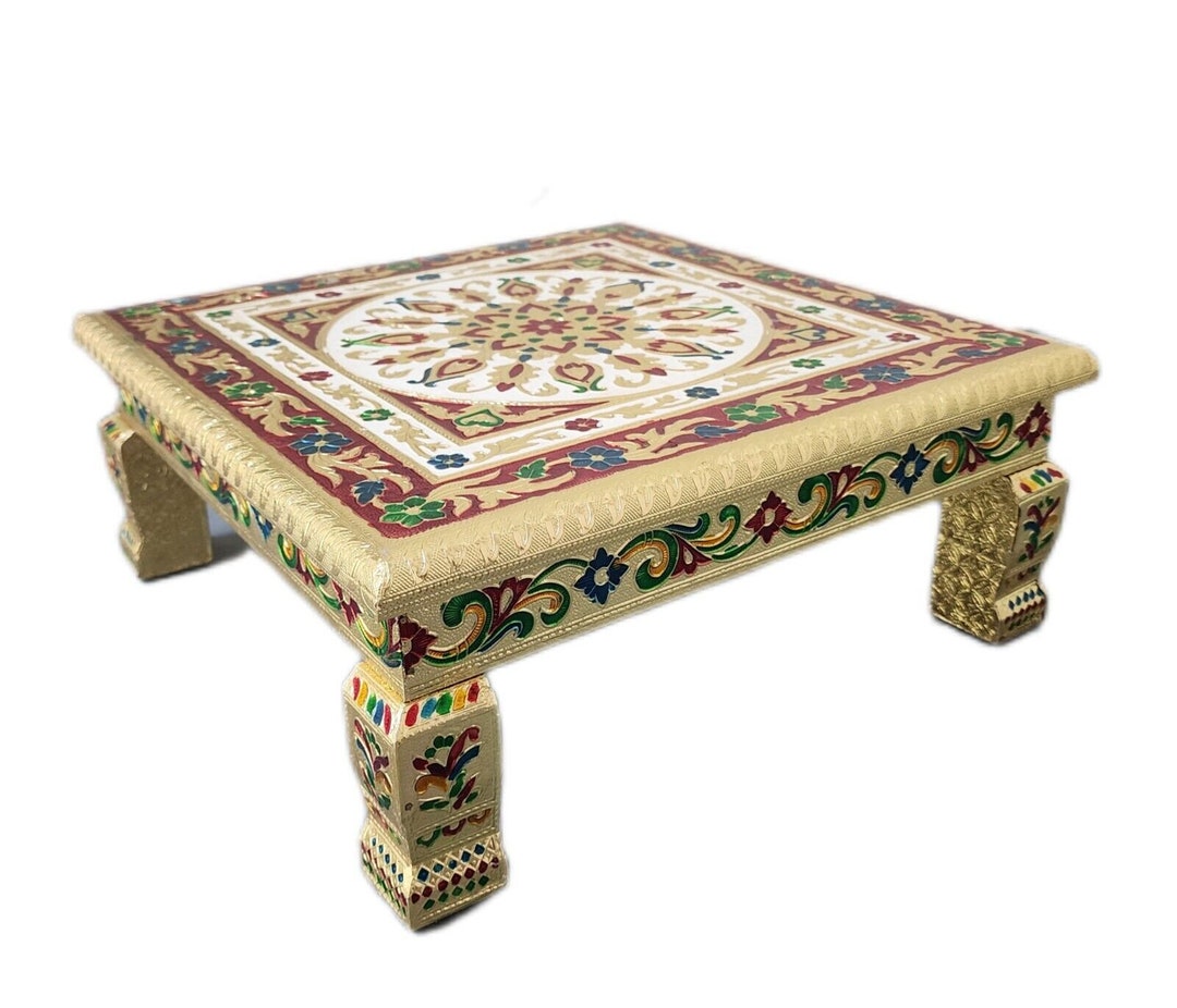 Golden Meenakari Beautiful Bajot / Peete/ Puja Stool Hindu Religious ...