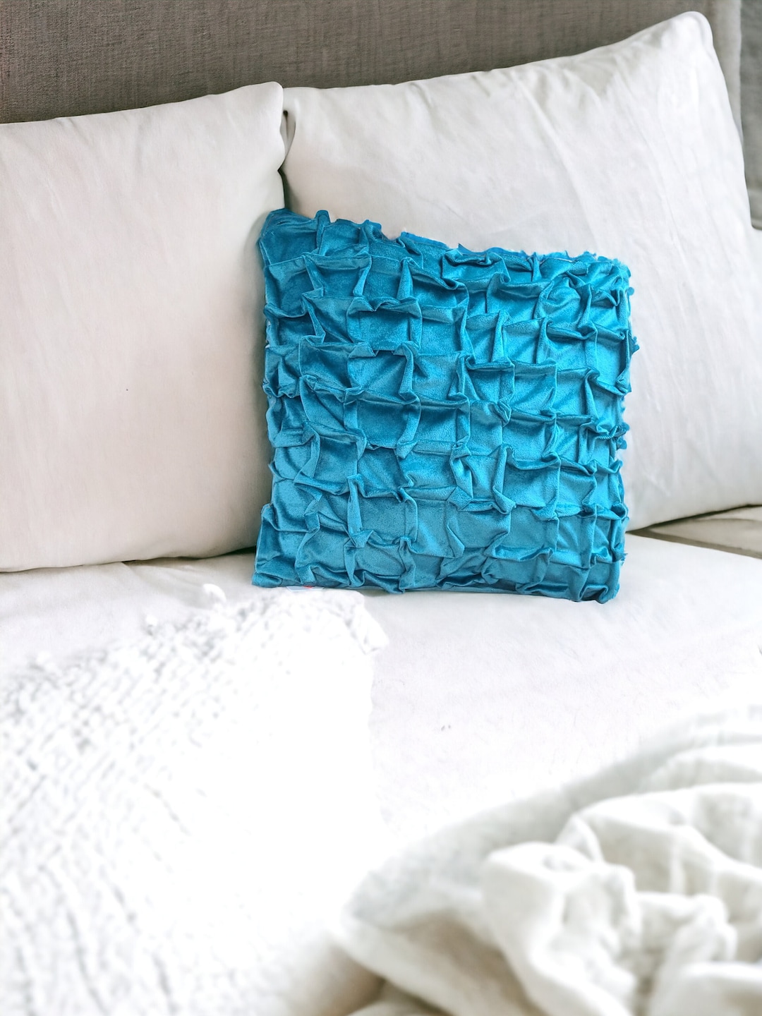 Beautiful Blue Handmade Velvet Feeling Pillow Including Cushion ,ethnic ...