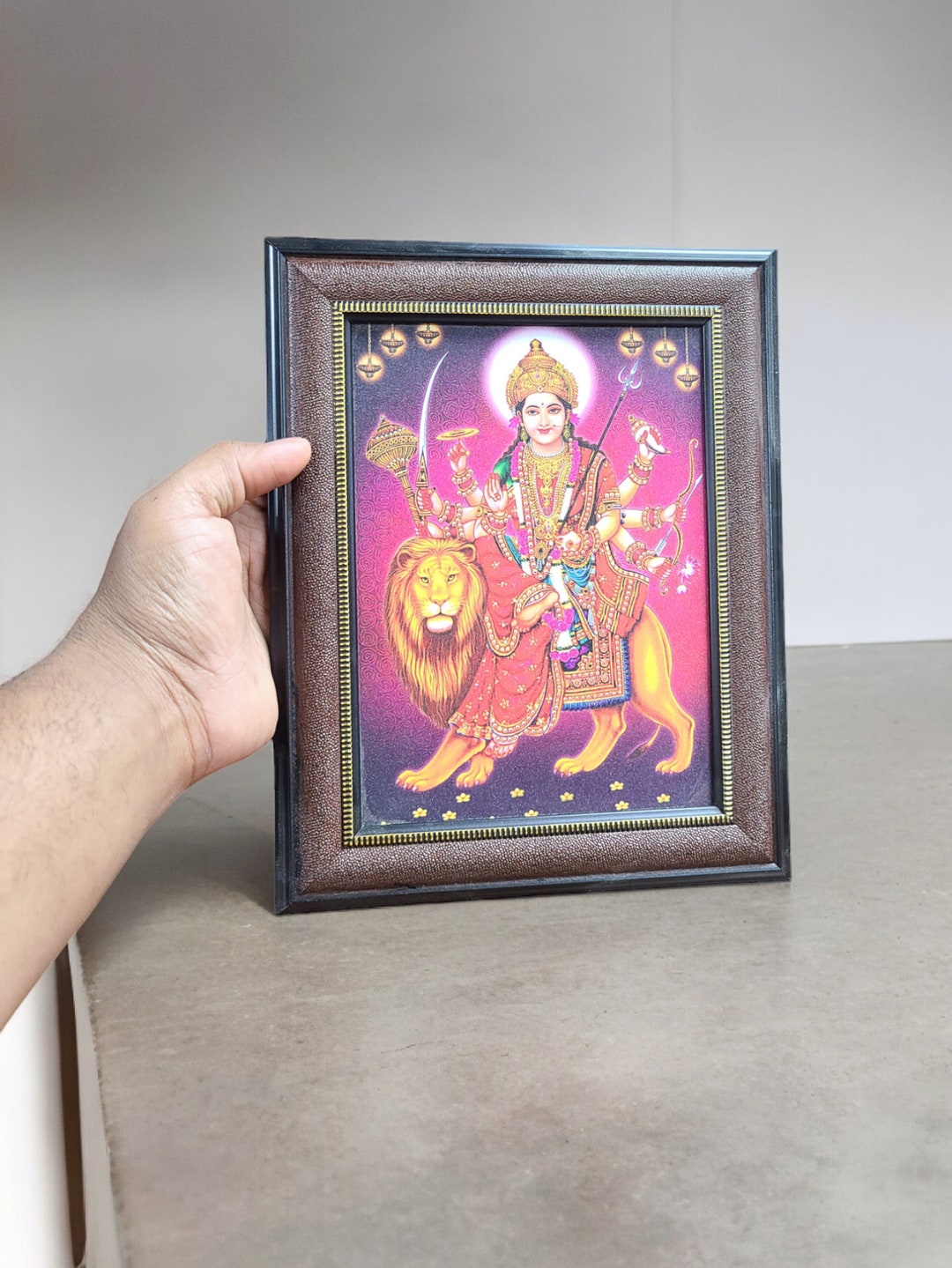 10 Inches by 8 Inches Size Goddes Durga Mata Frame Wall Hanging Glass ...
