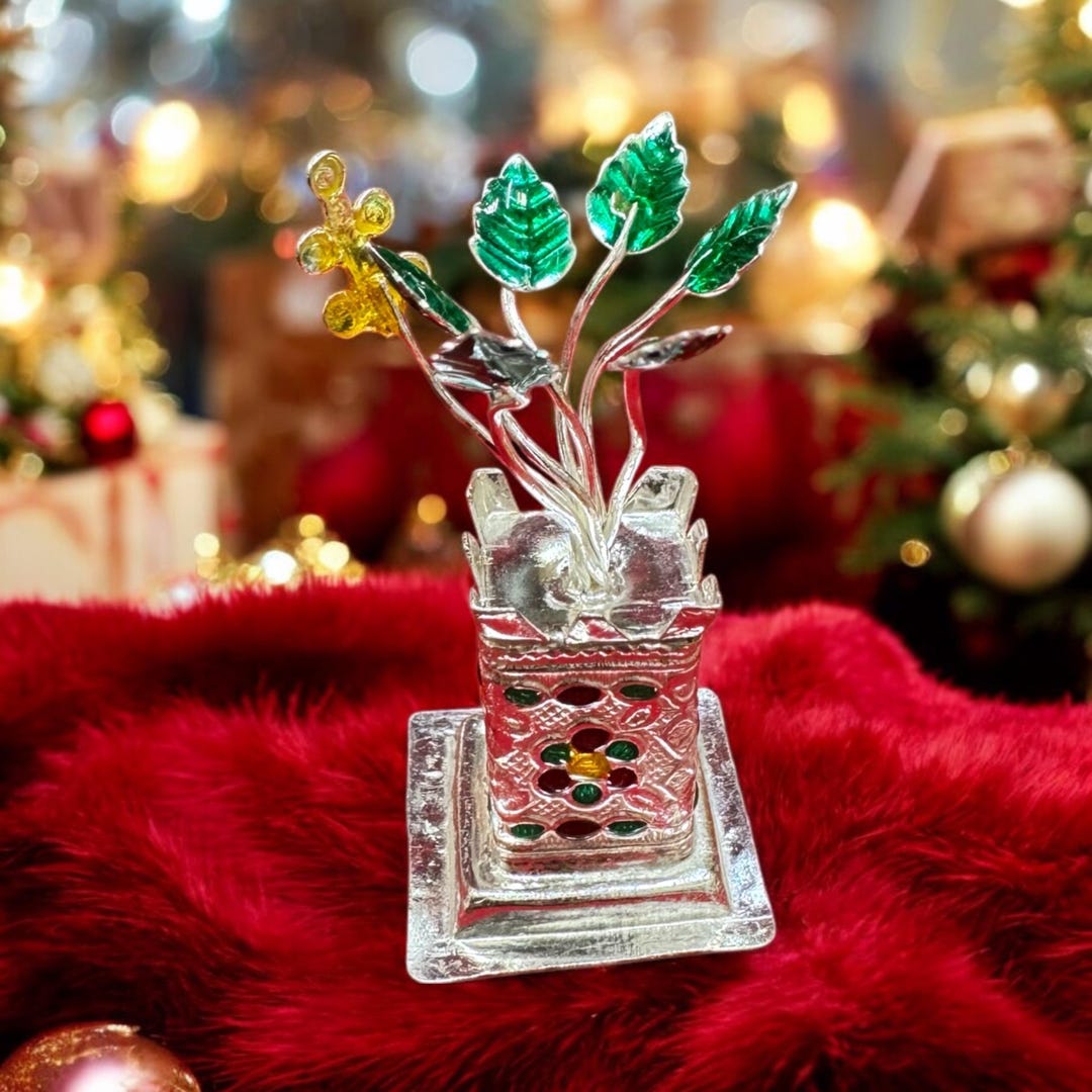 Silver Chandi Thulasi Tulsi Plant for Gift or Puja Purpose Weight is 10 ...