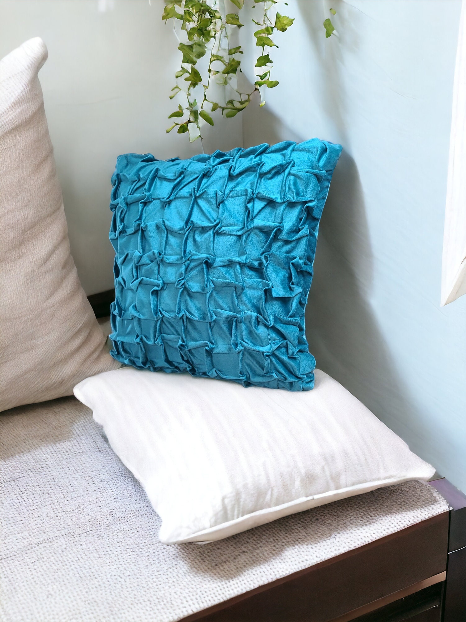 Beautiful Blue Handmade Velvet Feeling Pillow Including Cushion ,ethnic ...
