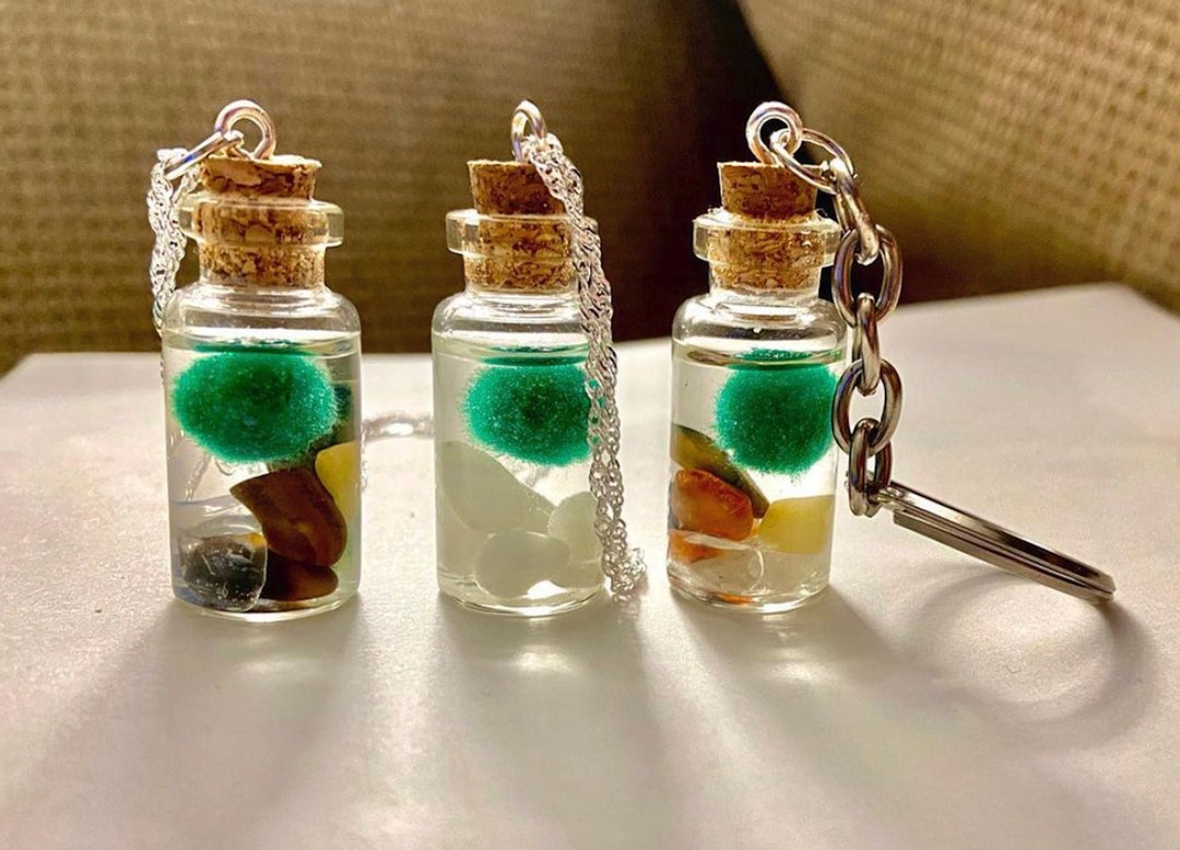 Mini Faux Marimo Moss Ball Terrarium Necklace or Keychain - Etsy