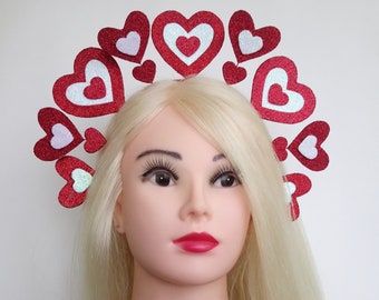 Valentine Day Red Heart Crown Glitter Holiday Headband | Etsy