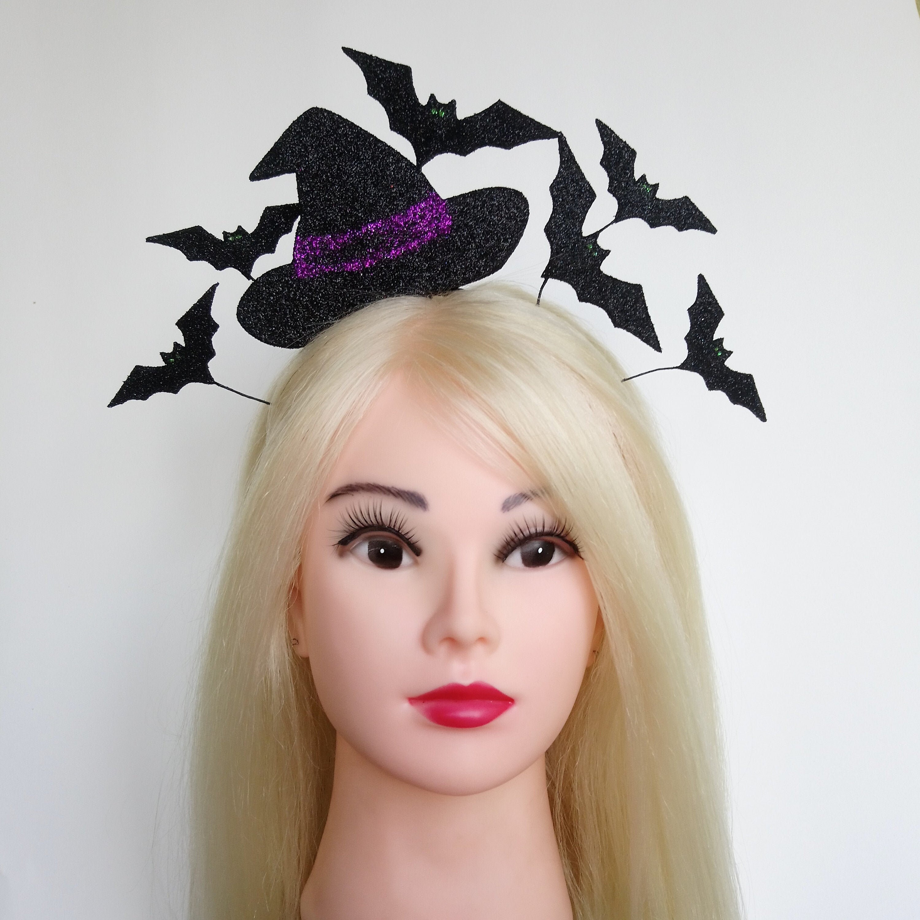 Halloween black hat headband Bat headpiece | Etsy