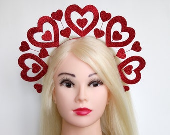Valentine Day Red Heart Crown Glitter Holiday Headband | Etsy