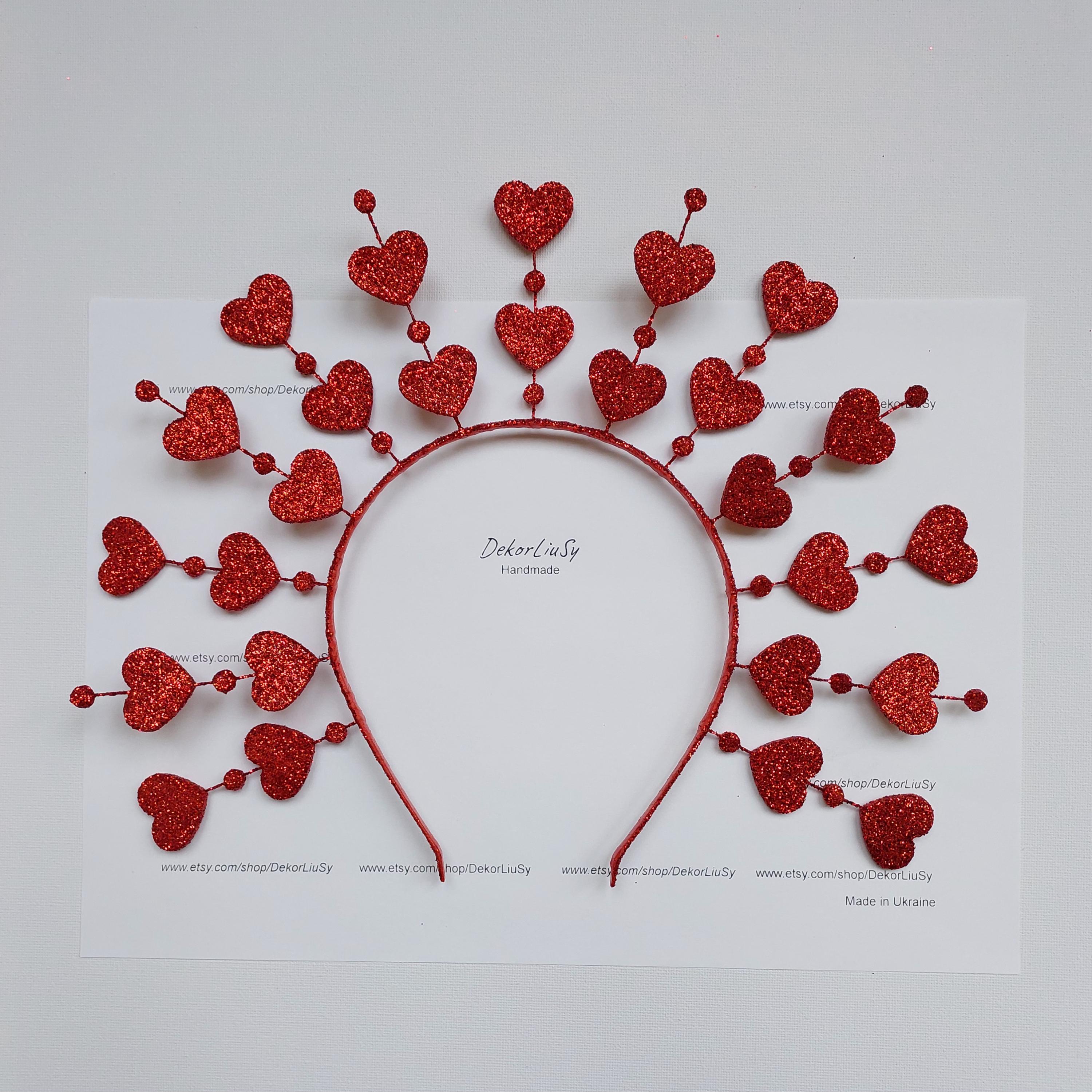 Valentine Day Red Heart Crown Glitter Holiday Headband - Etsy