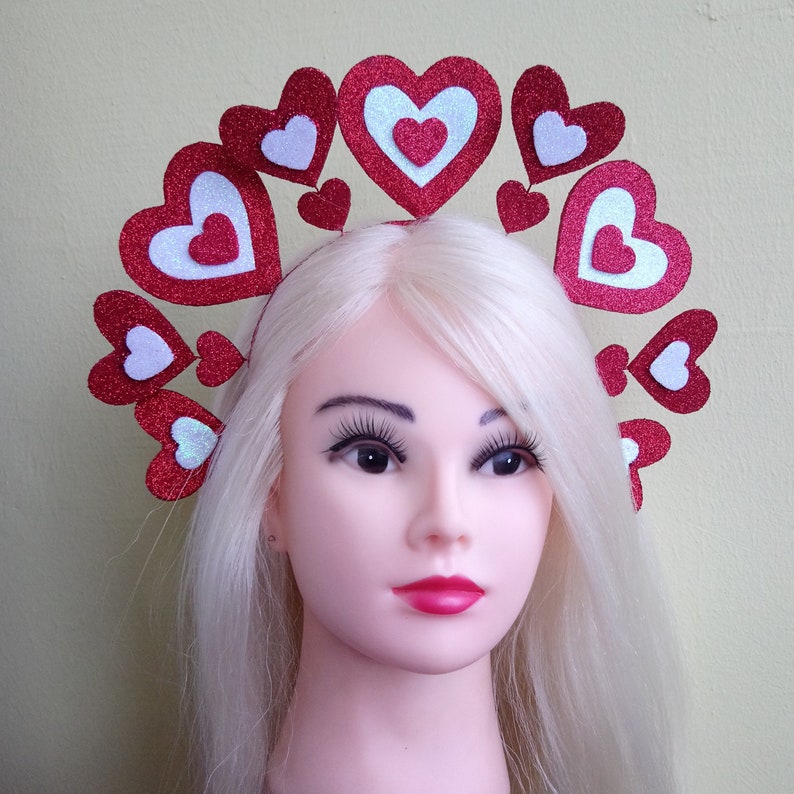 Red White Heart Crown Valentines Day Headband Etsy