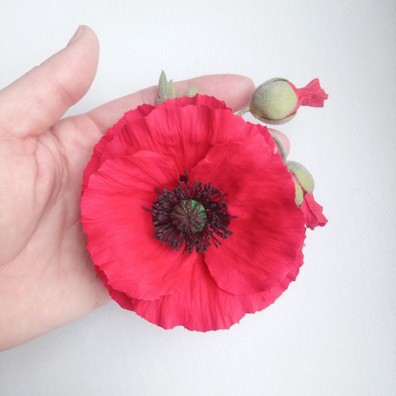 Red poppy brooch Realistic red poppy flower brooch Summer | Etsy