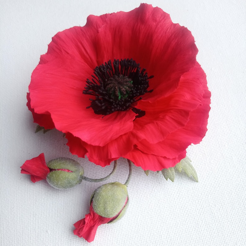 Red Poppy Brooch Realistic Red Poppy Flower Brooch Summer - Etsy
