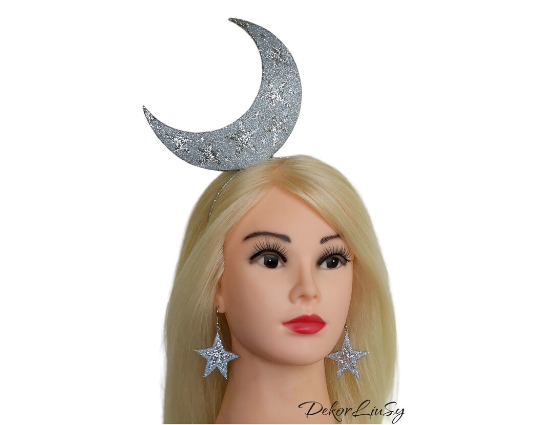Glitter Moon Headpiece Celestial Moon Stars Headdress Festival Glitter ...
