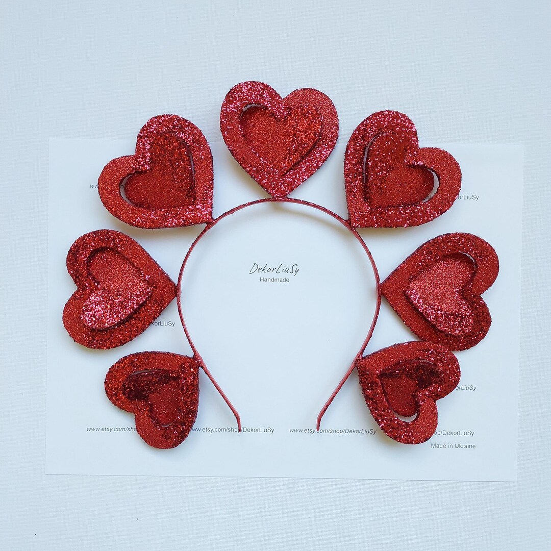 Valentine Day Red Heart Crown Glitter Holiday Headband - Etsy