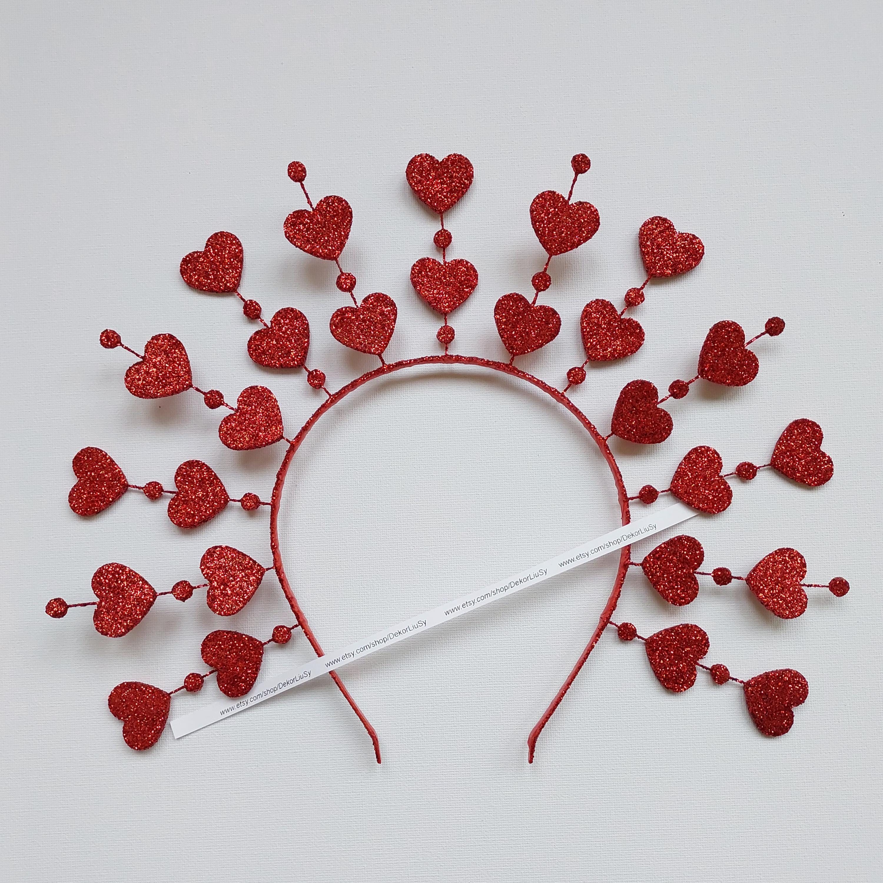 Valentine Day Red Heart Crown Glitter Holiday Headband - Etsy