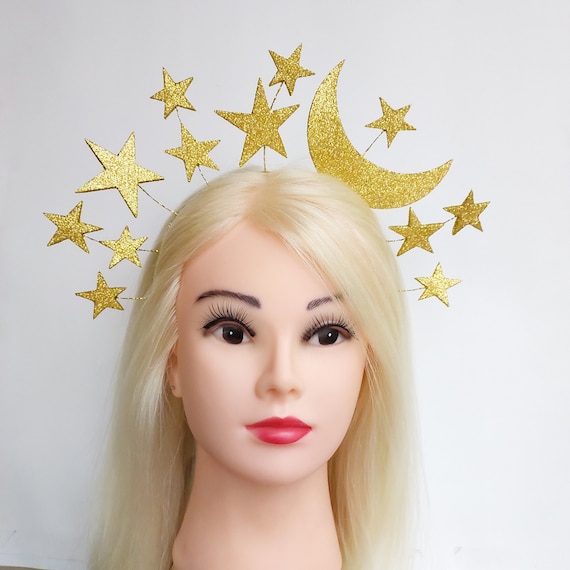 Celestial Glitter Gold Stars Headpiece Halloween Moon Crown - Etsy