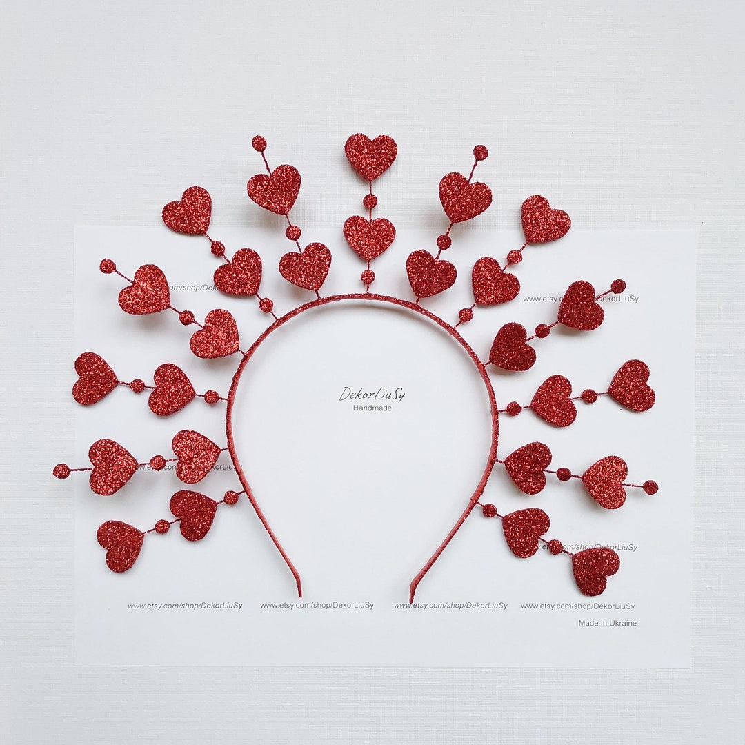 Valentine Day Red Heart Crown Glitter Holiday Headband - Etsy
