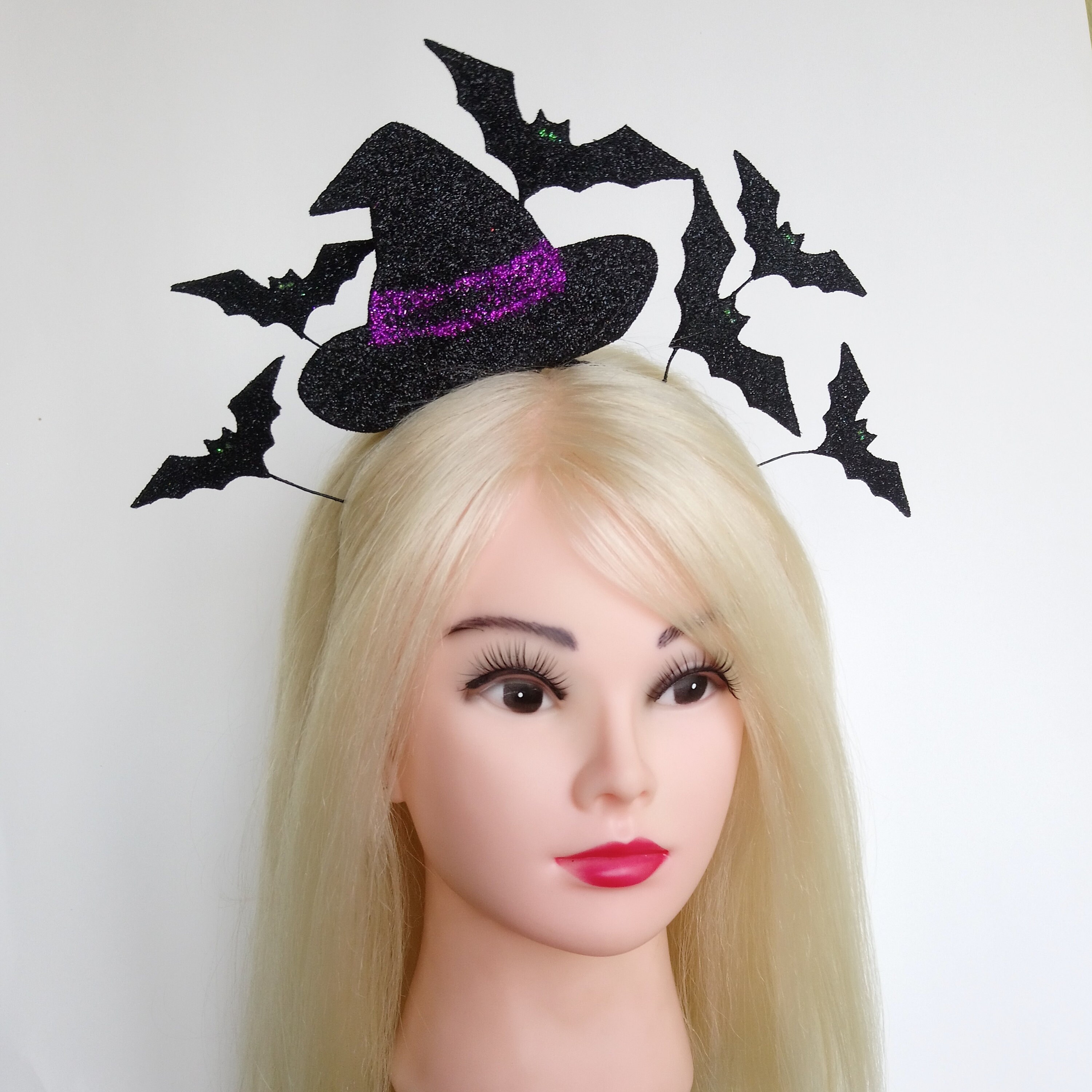 Halloween black hat headband Bat headpiece | Etsy