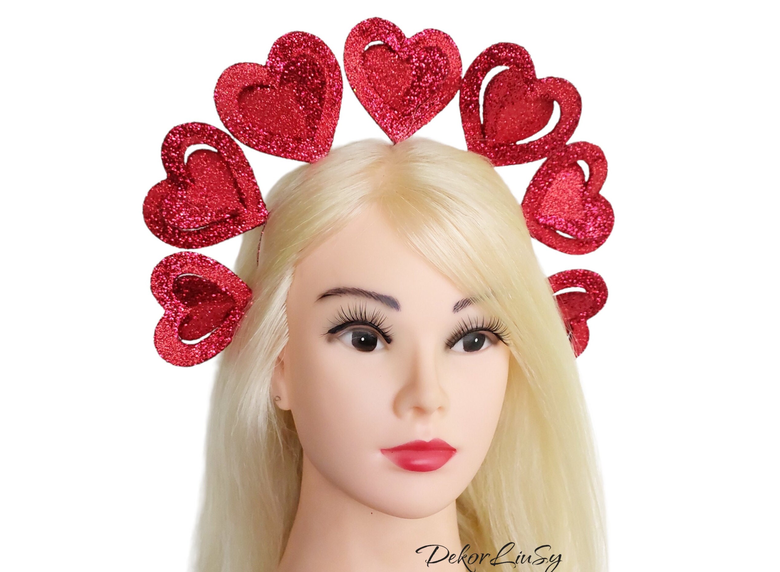 Valentine Day Red Heart Crown Glitter Holiday Headband - Etsy