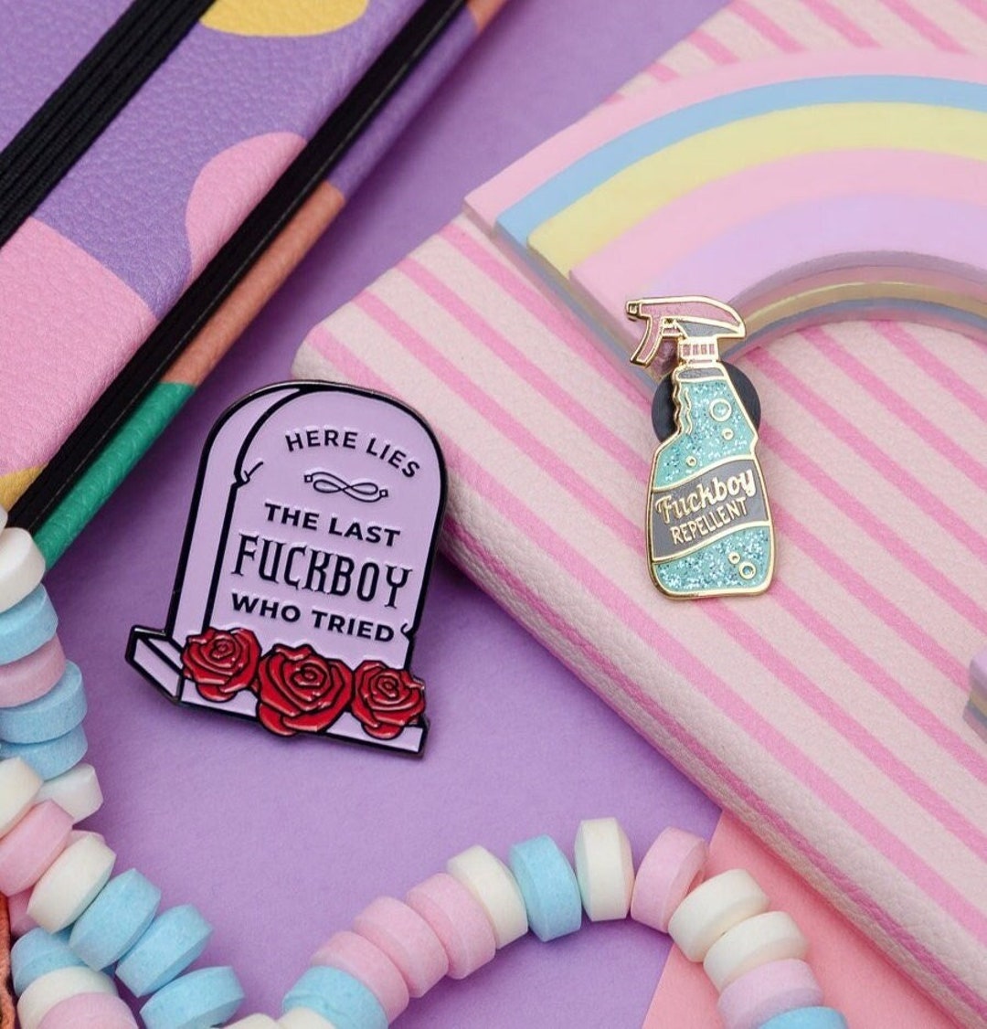 Fuckboy Repellent Glitter Pin Funny Pin | Hard Enamel Lapel Pin | Gold ...