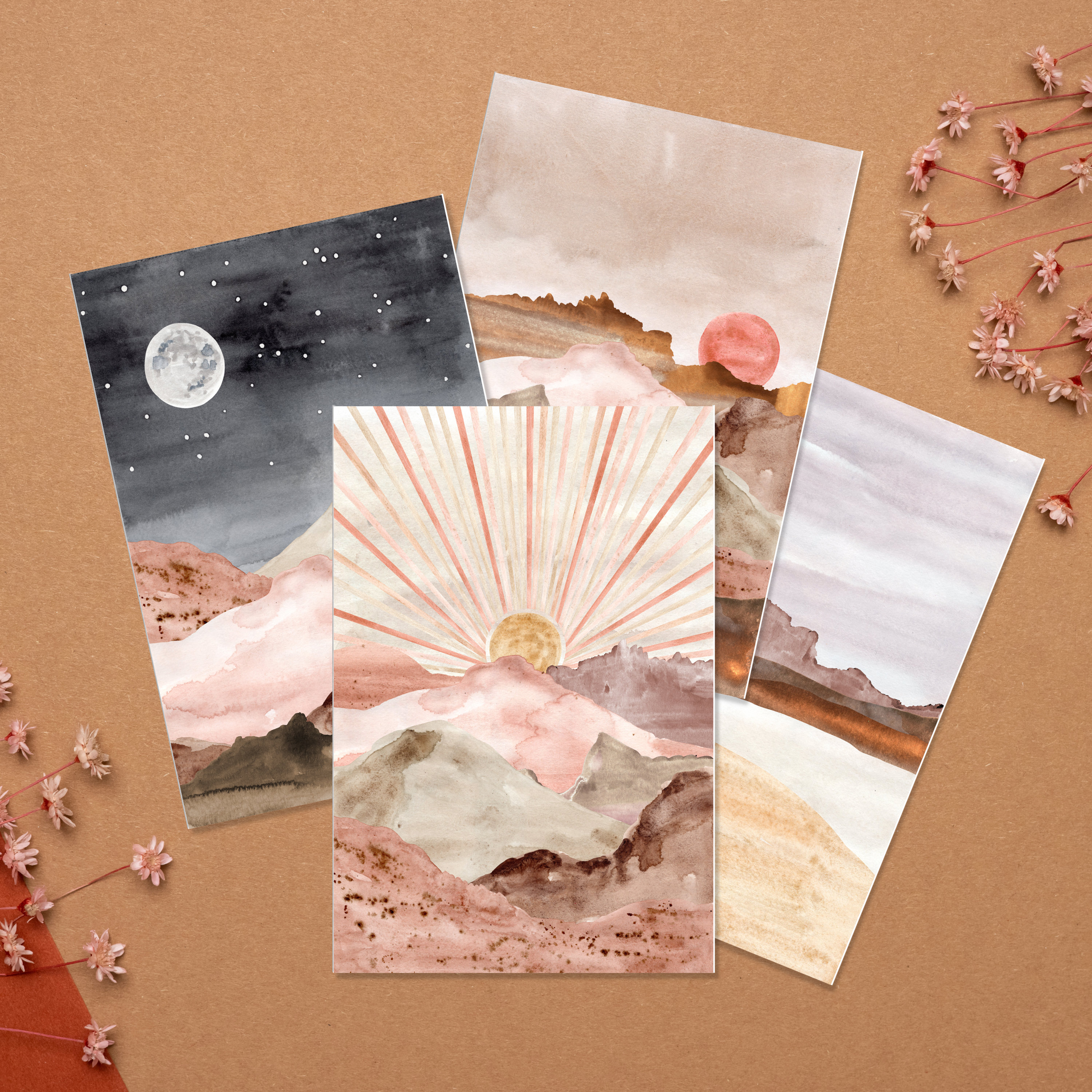 Desert Landscape Postcard Set of 4 or 8 | Watercolor Nature Art | Boho ...