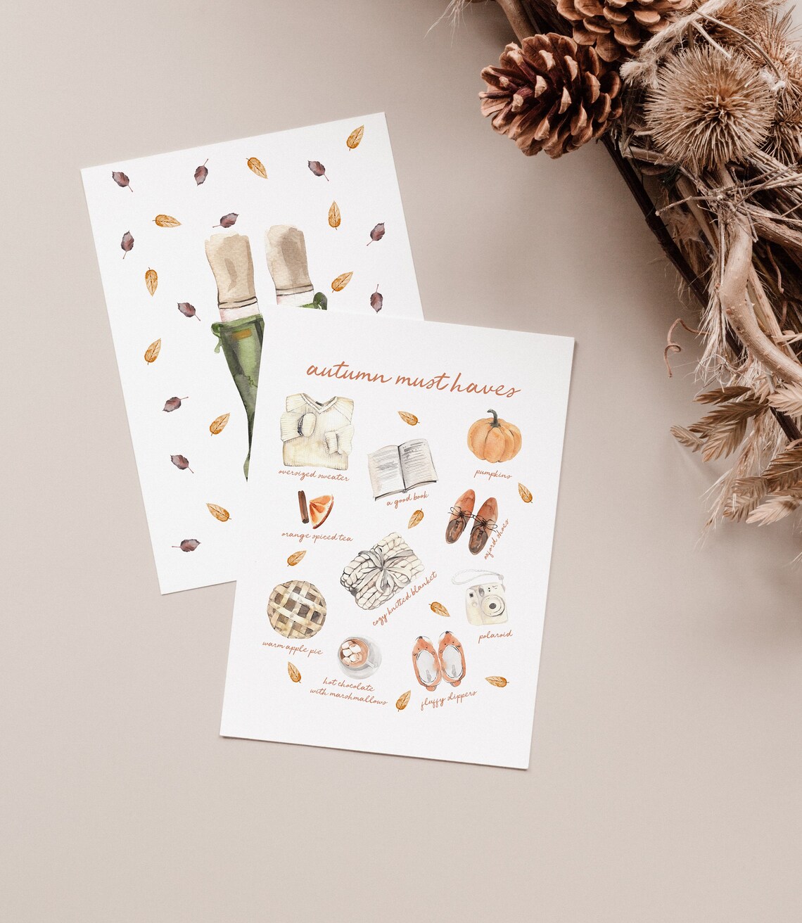 Autumn Must Haves Postcard Set Set of 4 or 8 Art Postcards | Etsy