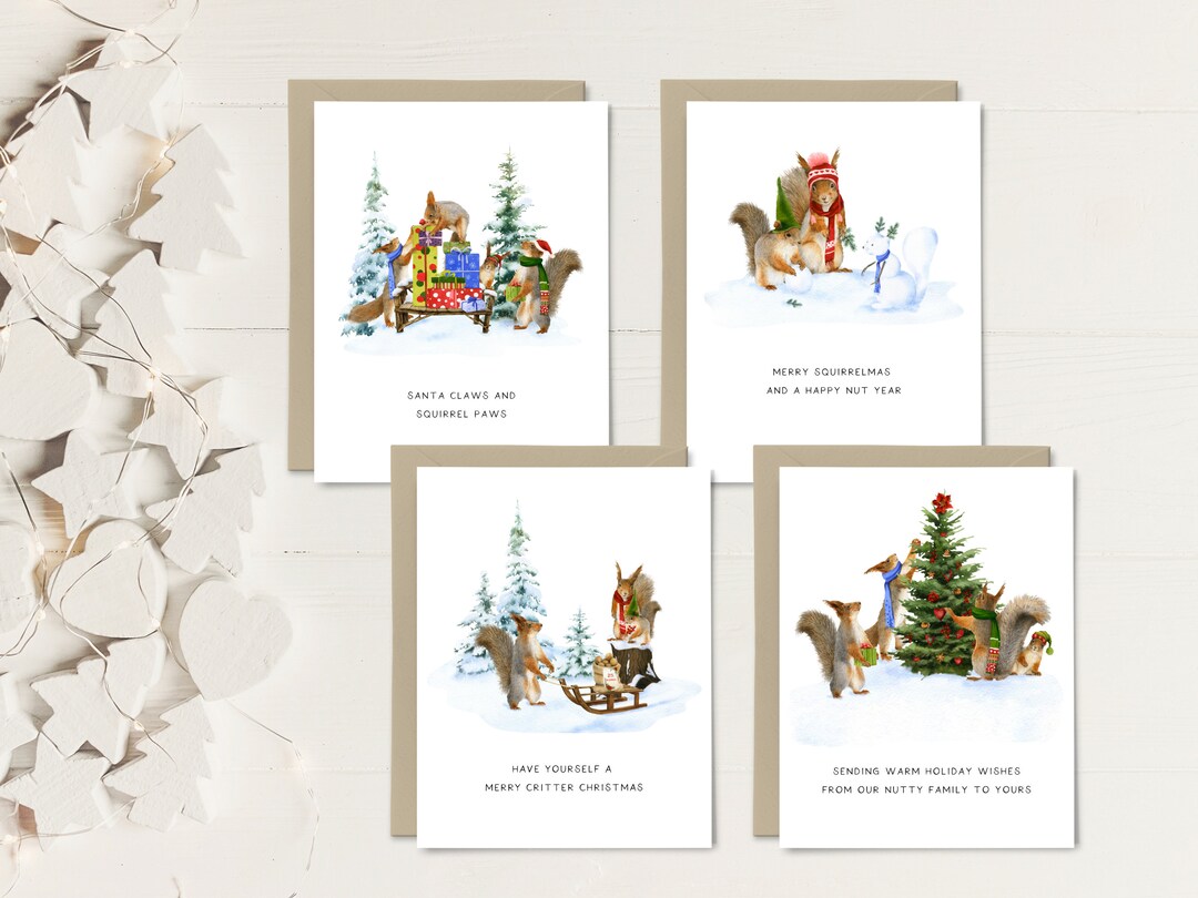 Red Squirrel Christmas Card Set, Watercolor Illustrated Boxed Set ...