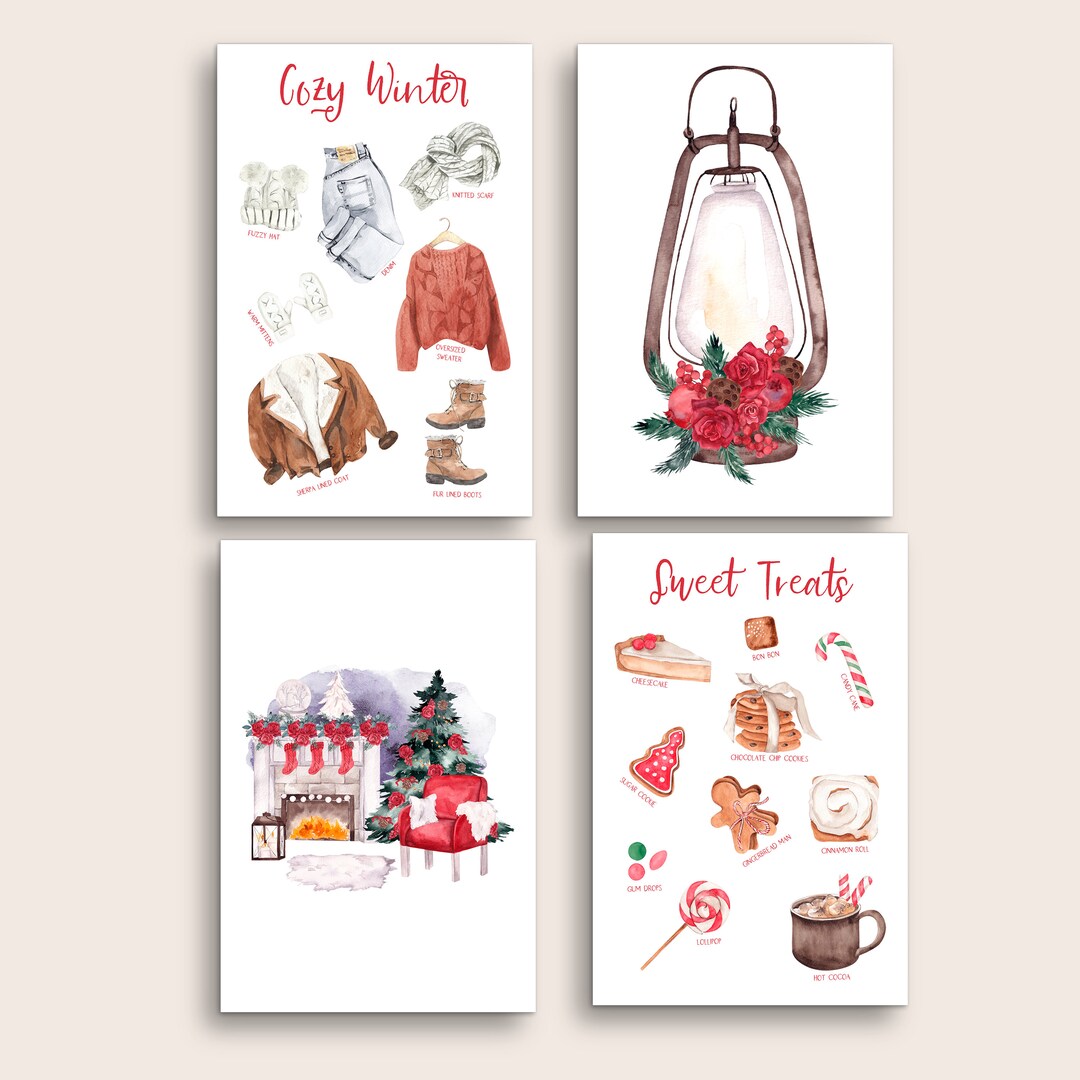 Cozy Winter Postcard Set | Christmas Postcards | Winter Postcards | Art ...