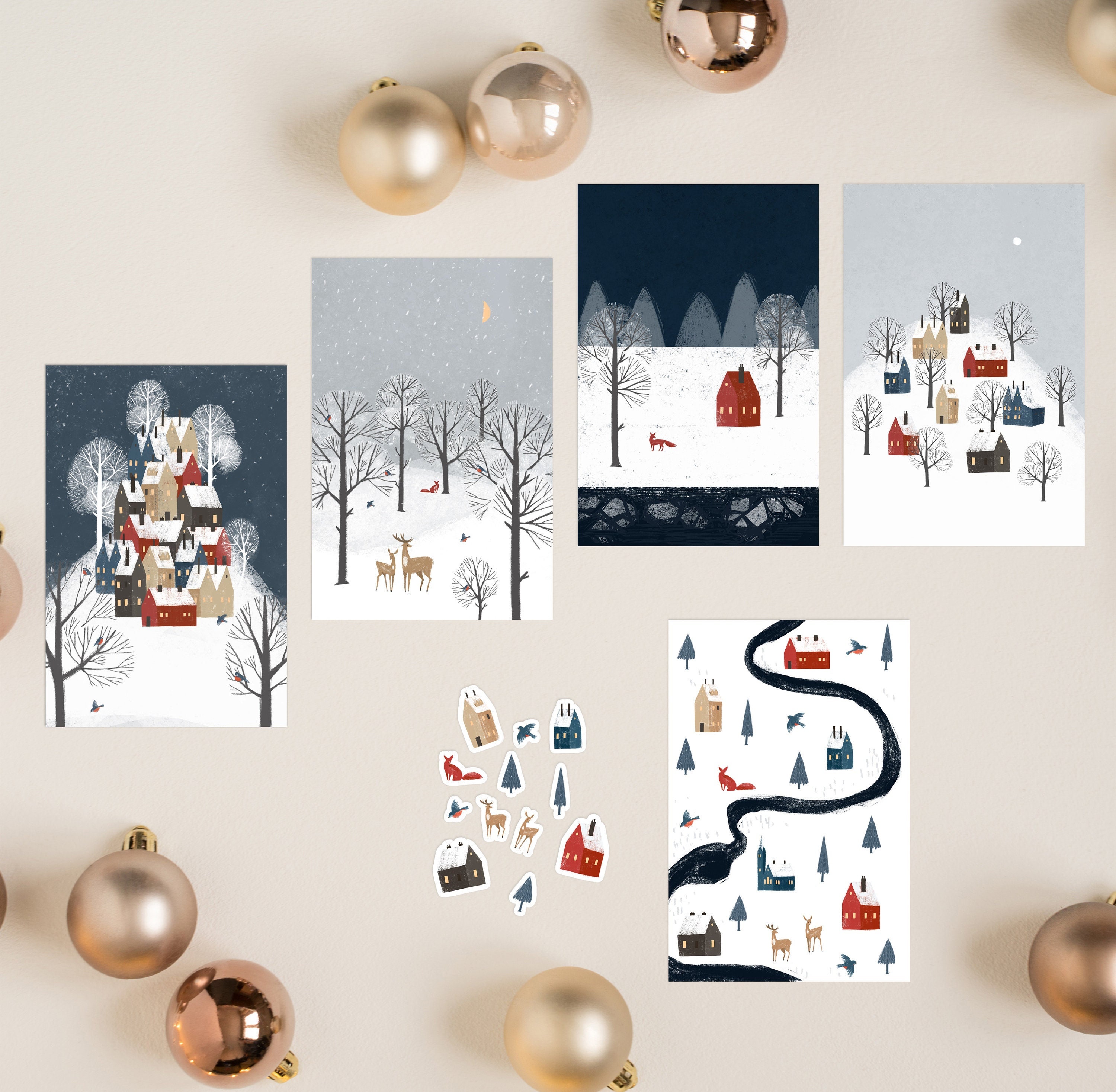 Winter Wonderland Postcard Set and Sticker Sheet Bundle - Etsy