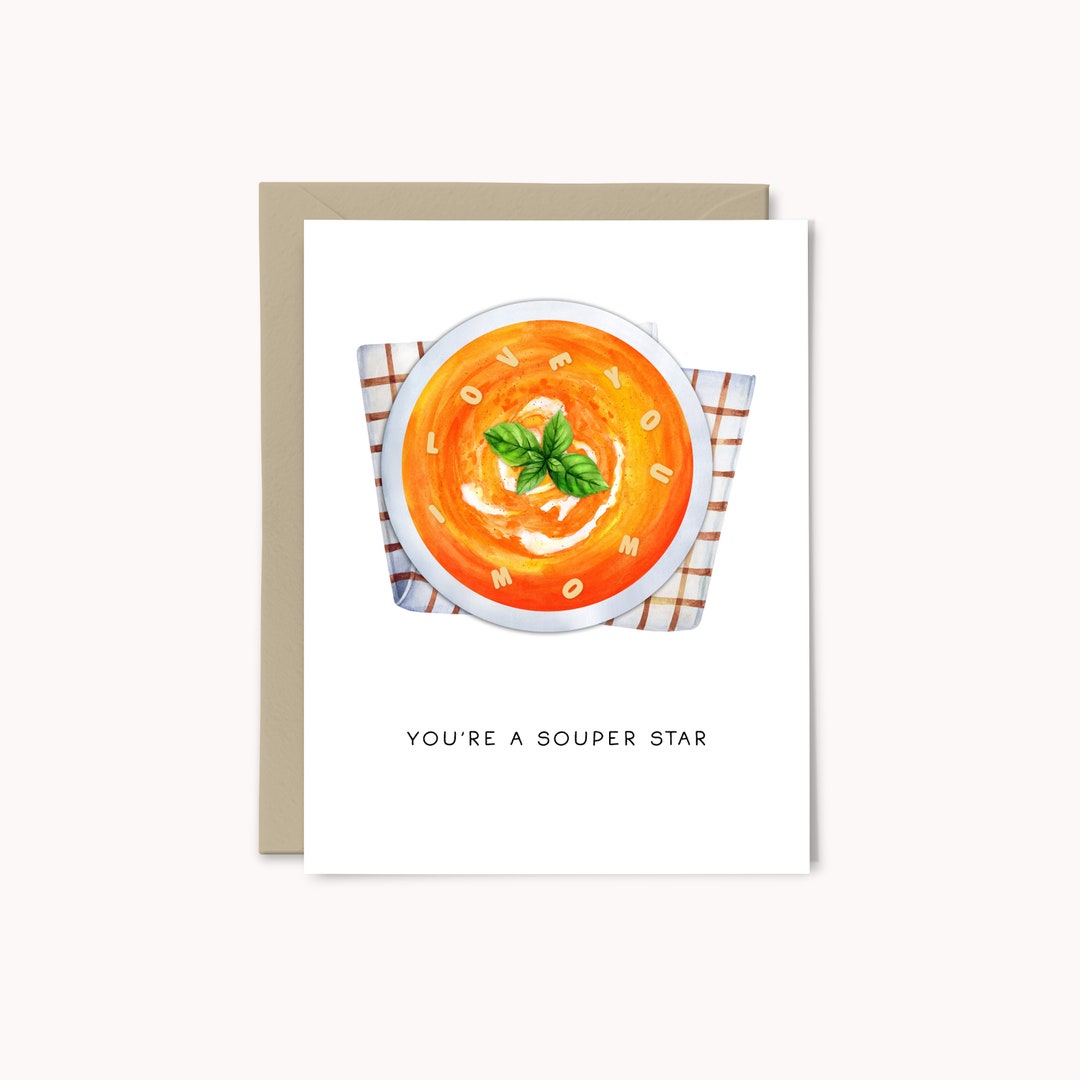 Funny Mother’s Day Card | You’re a Souper Star Watercolor Pun Greeting ...