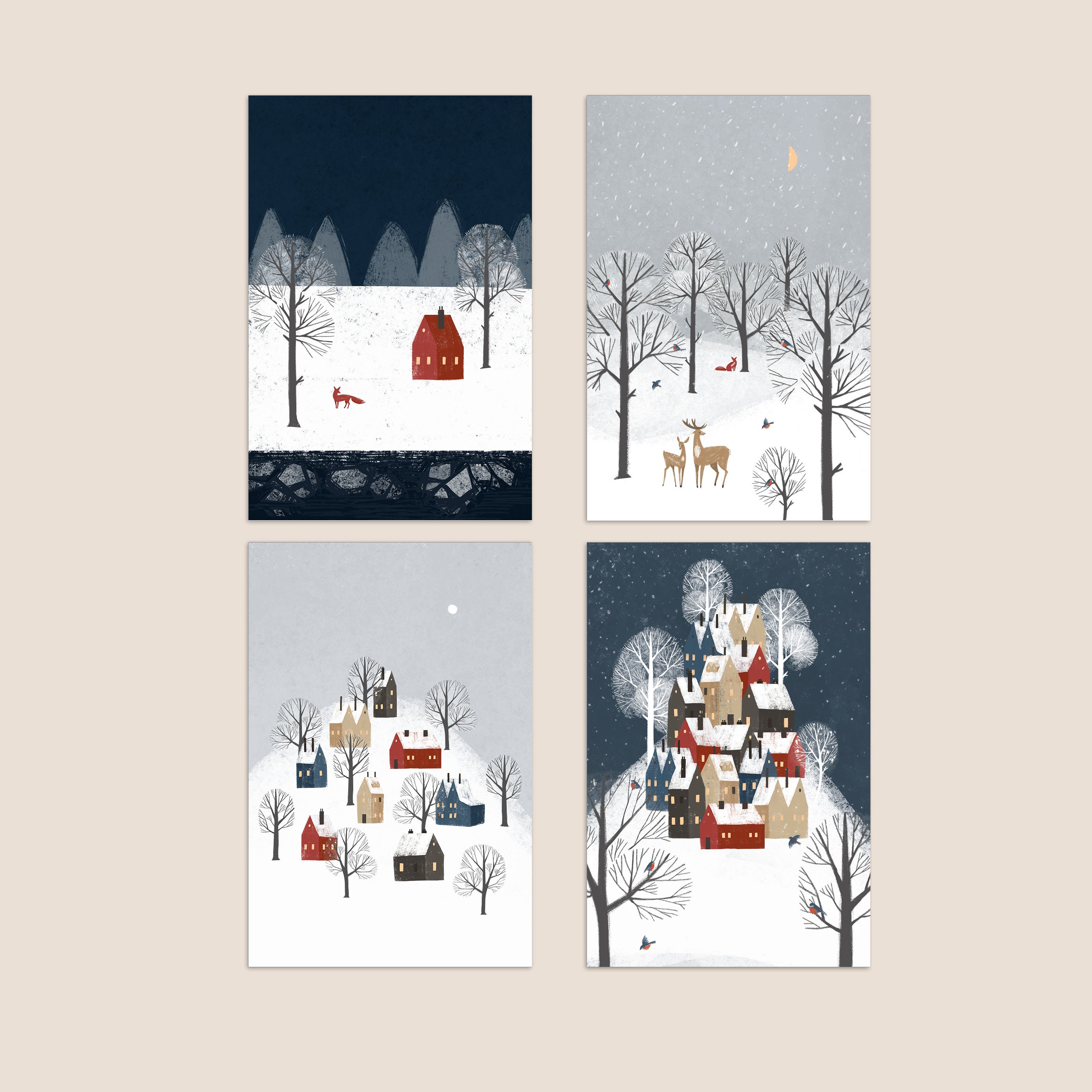 Winter Wonderland Postcard Set and Sticker Sheet Bundle - Etsy