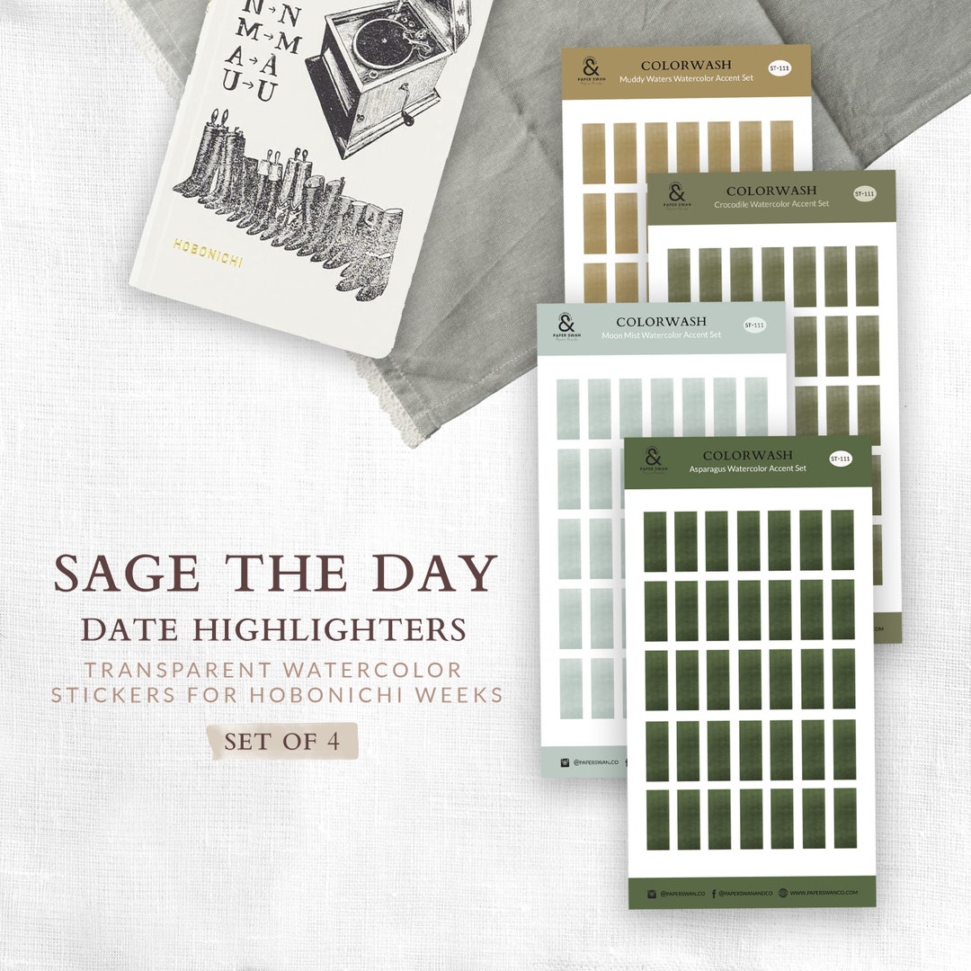 Hobonichi Weeks Transparent Stickers | Sage the Day Watercolor Date ...