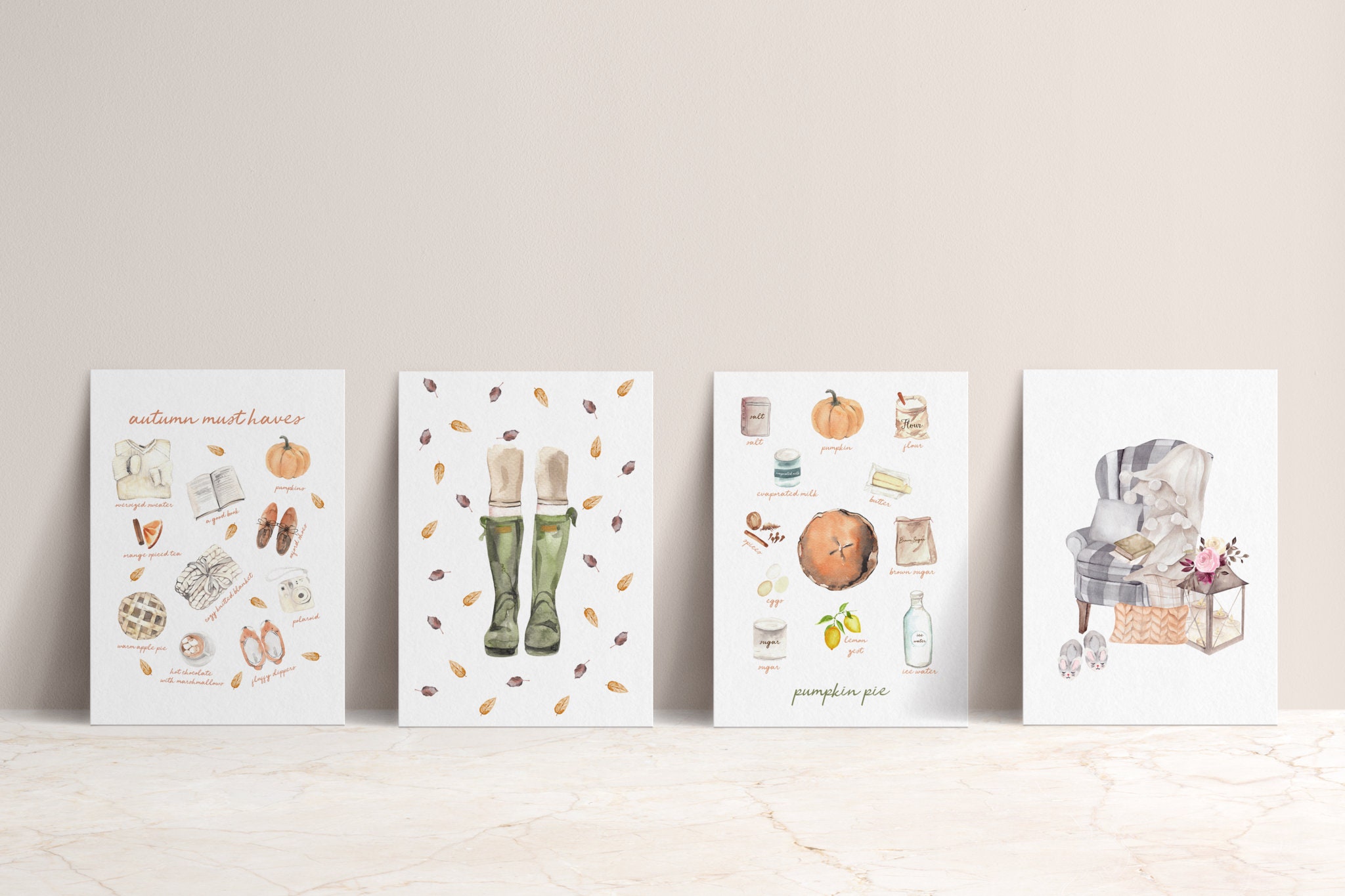 Autumn Must Haves Postcard Set Set of 4 or 8 Art Postcards - Etsy