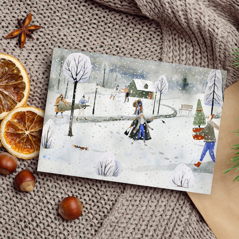 A Walk in the Snow Postcard Set | Christmas Postcard Pack, Set of 4 or ...