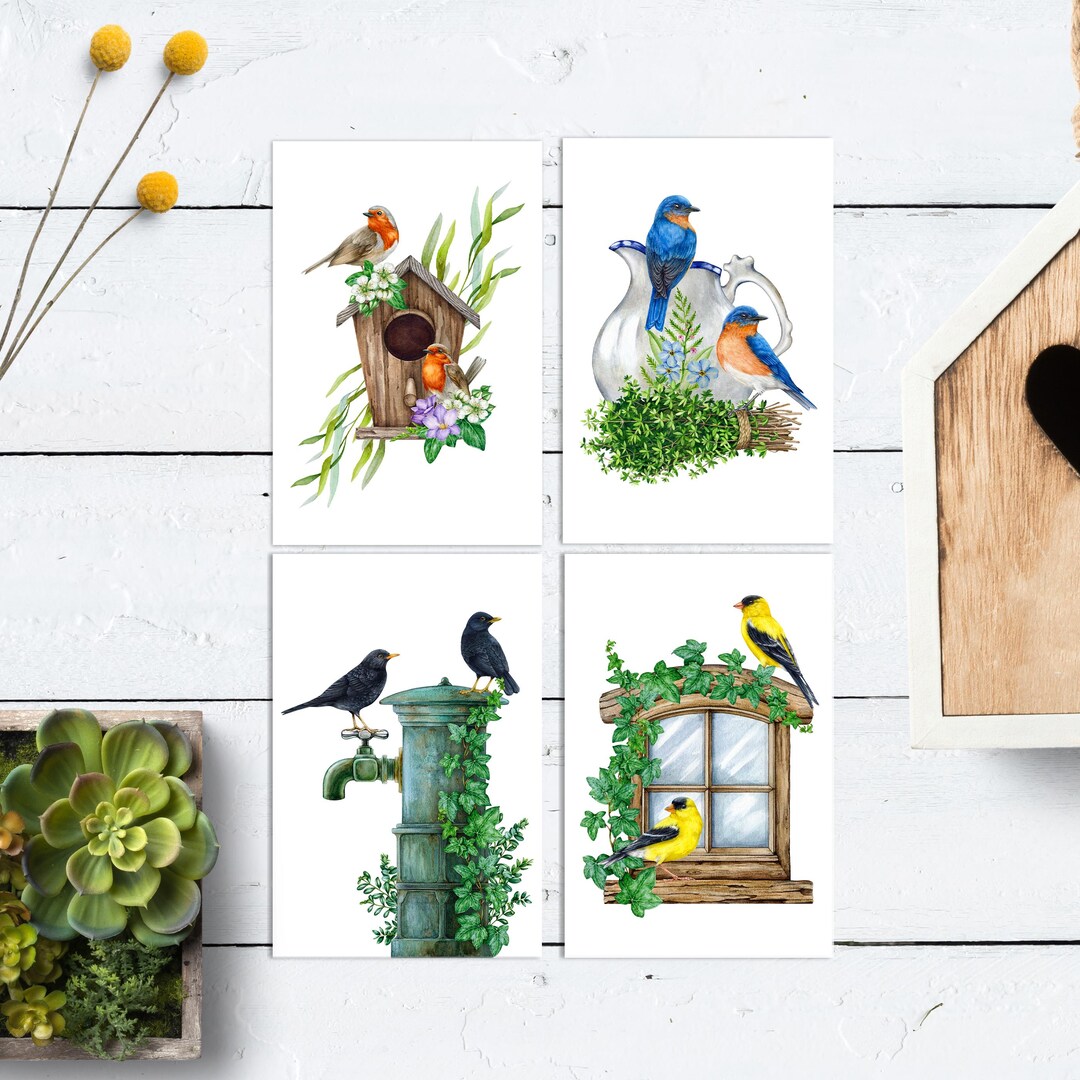 Bird Postcard Set | Garden Bird Watercolor Postcards | Spring Nature ...