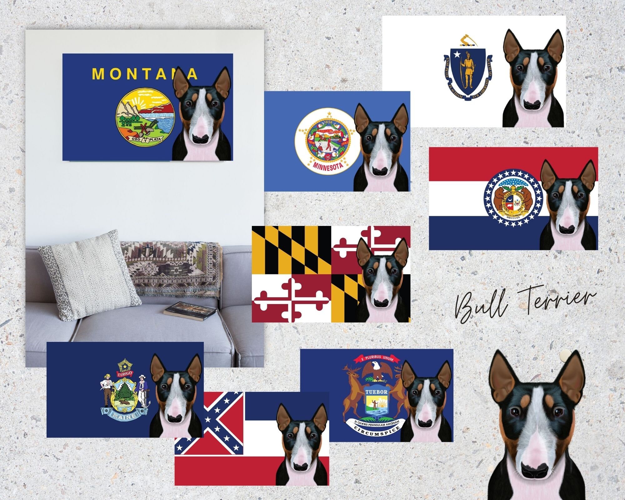 Bull Terrier Dog USA State Flags M - Etsy