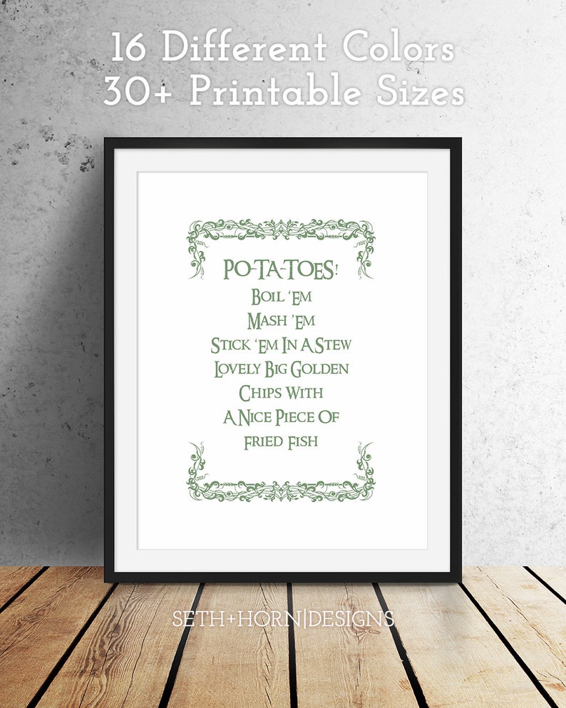 Lord of the Rings Potatoes Hobbit Printable Instant Download, the Shire ...