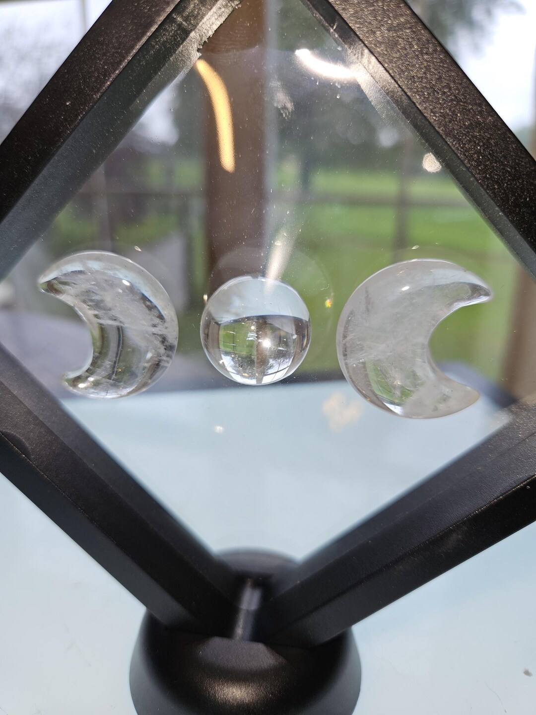 Clear Quartz Goddess Symbol in Floating Frame Clear Quartz AAA Sphere ...