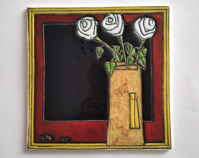 Ceramic Wall Tiles, Ceramic Wall Art, Tile Pottery, Tiles With Roses ...