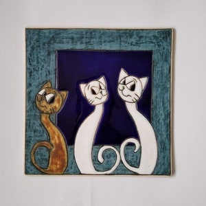 Wall Tiles, Cats Lovers Gift, Tile With Cats, Original Tile, Pottery ...