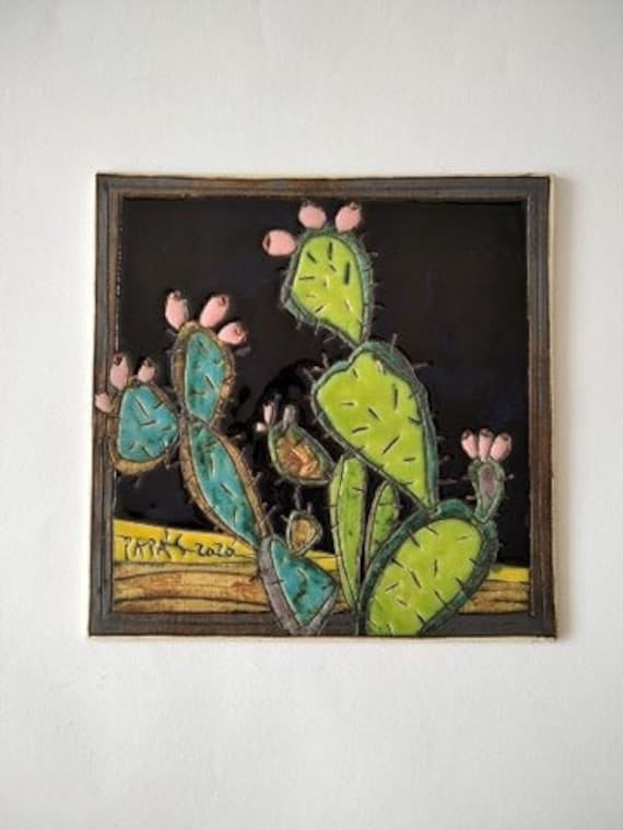 Tile With Cactus Ceramic Tile Home Decor Tiles Hanging | Etsy
