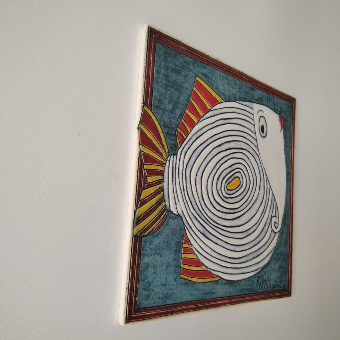 Handmade Ceramic Tile With Fish Home Decor Tile Hanging on a | Etsy