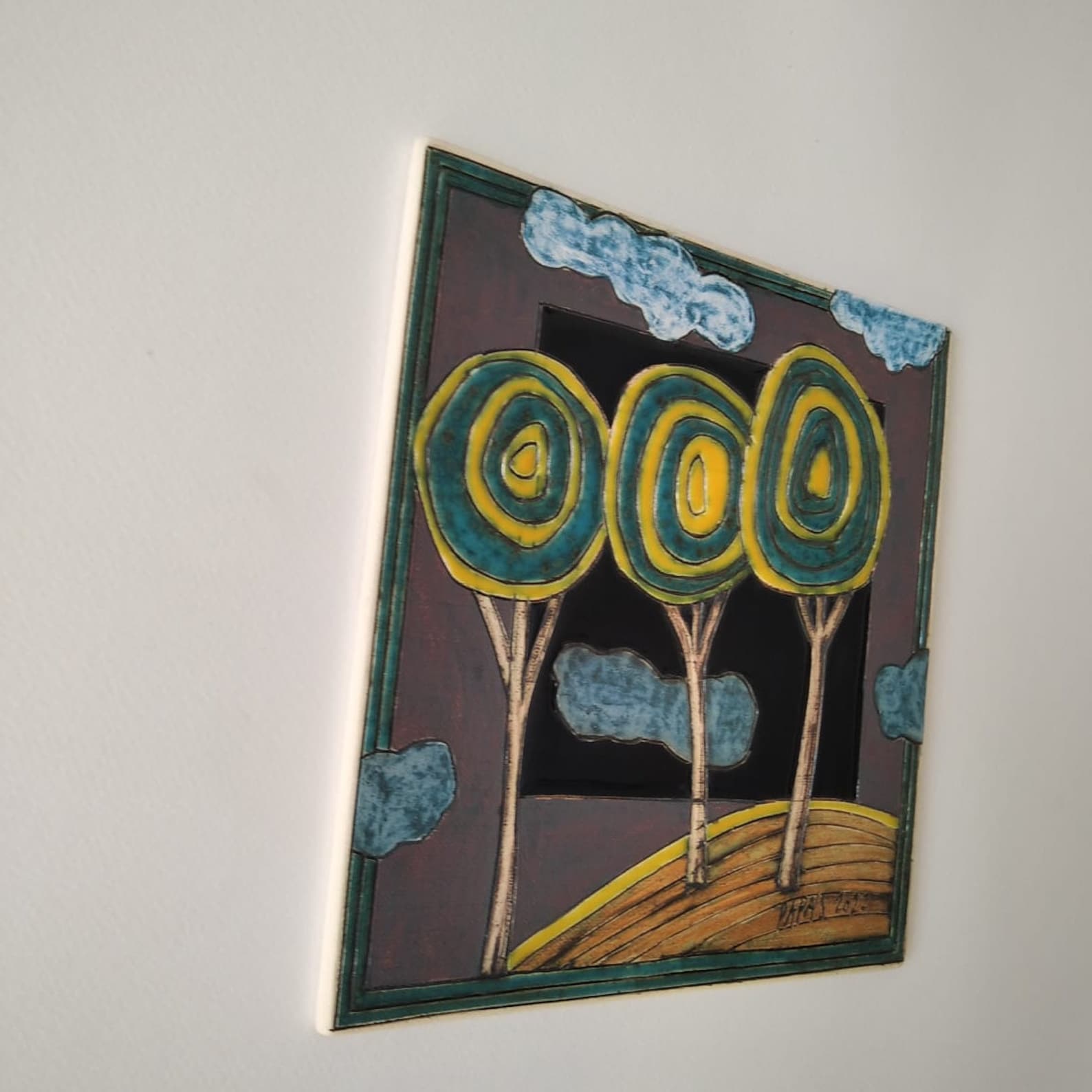 Handmade Ceramic Art Tile Tile With Trees Hanging Tiles - Etsy