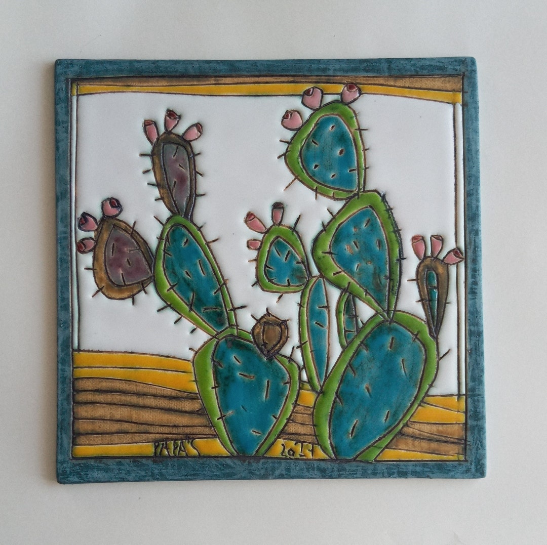 Ceramic Tiles, Cactus Tiles, Hanging Figure, Home Decor Tiles, Pottery ...