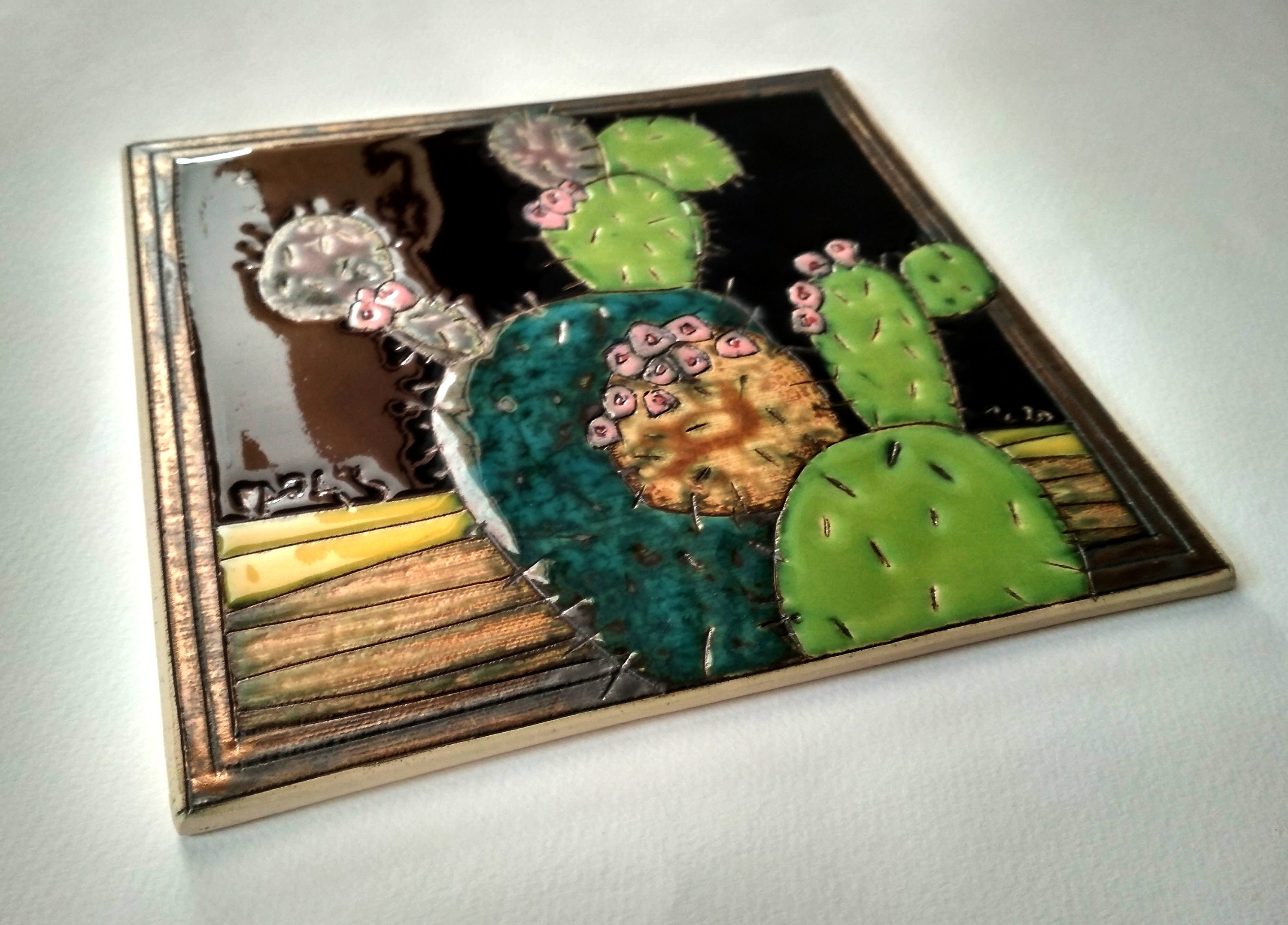 Tiles Handmade Cactus Tile Home Decor Tiles Pottery Tile - Etsy