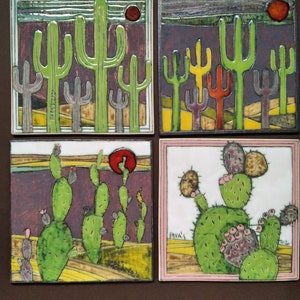 Cactus Tile, Cactus Decor, Handmade Tile, Tile Covering, Cactus Lover ...