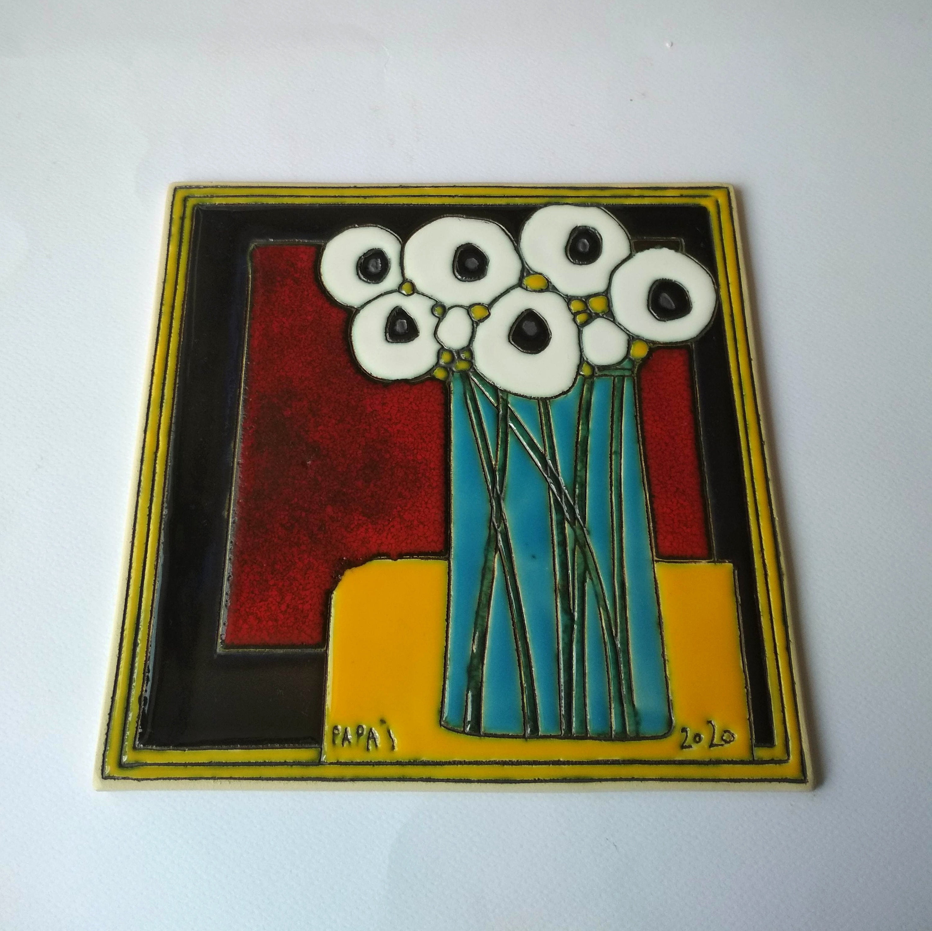 Handmade Ceramic Art Tile Tile with Flowers Hanging Tiles | Etsy