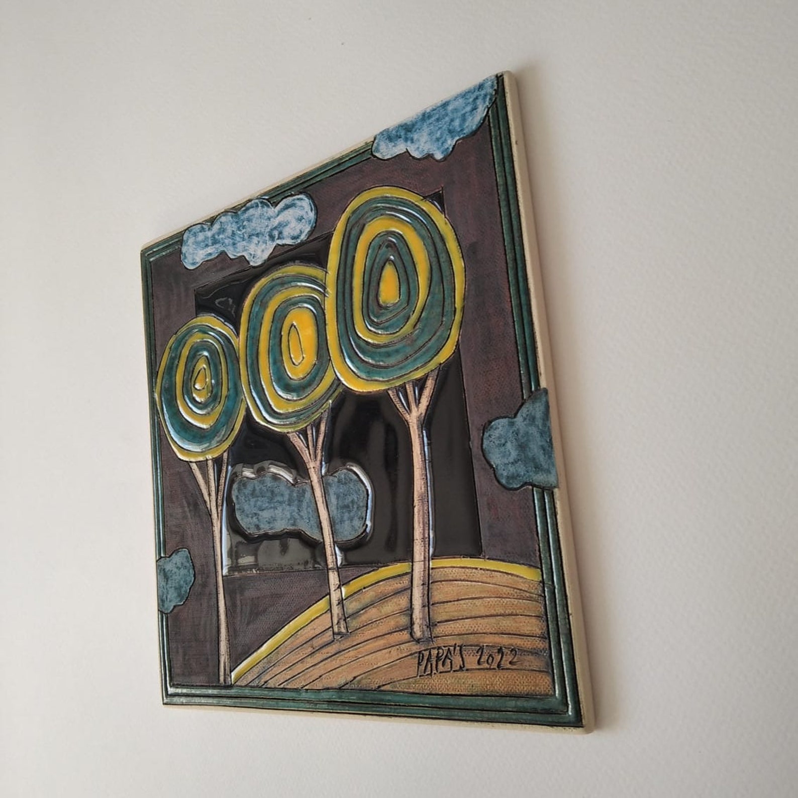 Handmade Ceramic Art Tile Tile With Trees Hanging Tiles - Etsy