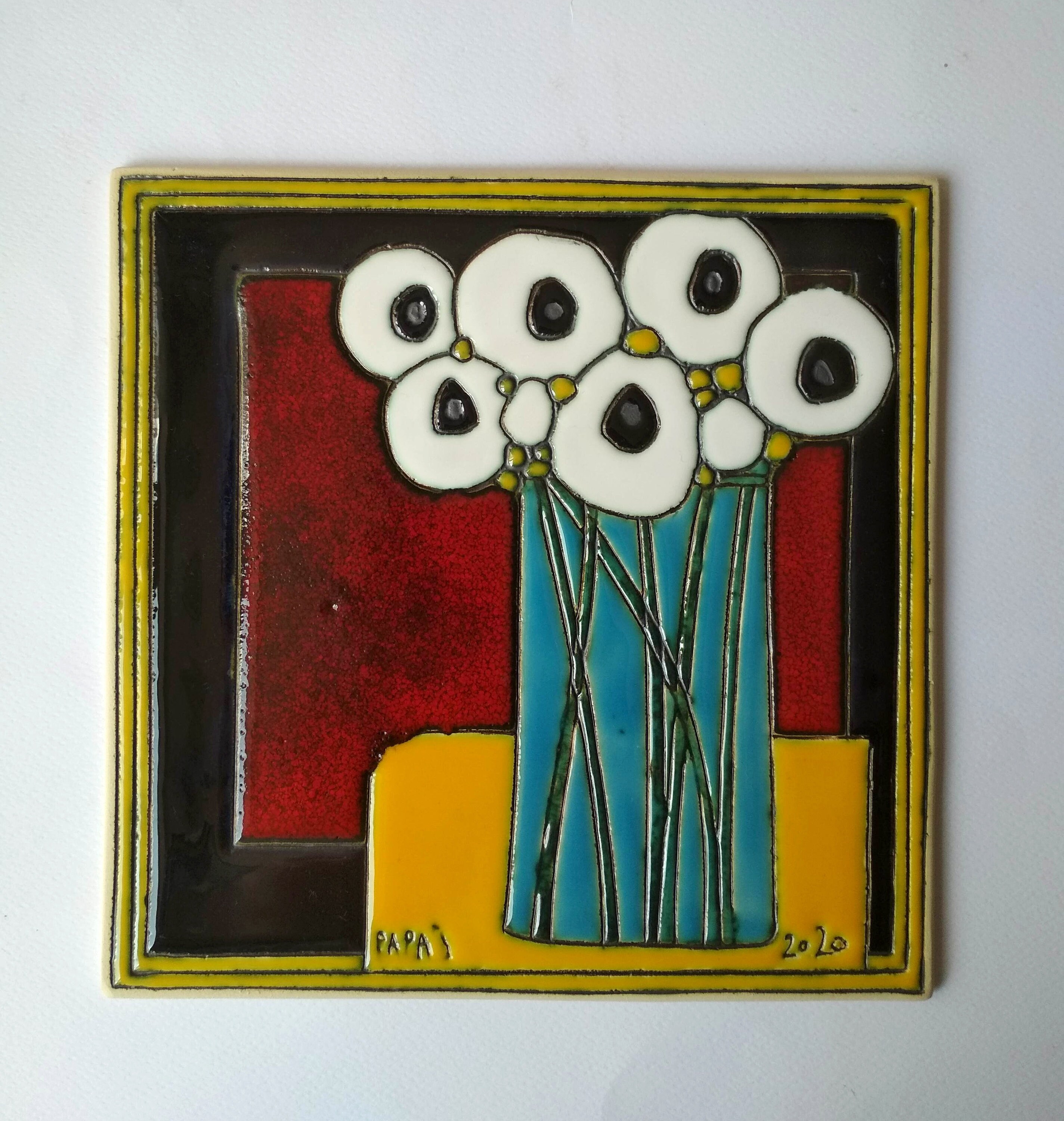 Handmade Ceramic Art Tile Tile with Flowers Hanging Tiles | Etsy