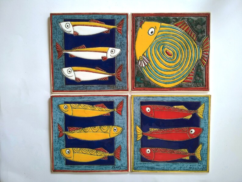 Wall Hanging Tile With Fish Handmade Tile Wall Hanging - Etsy