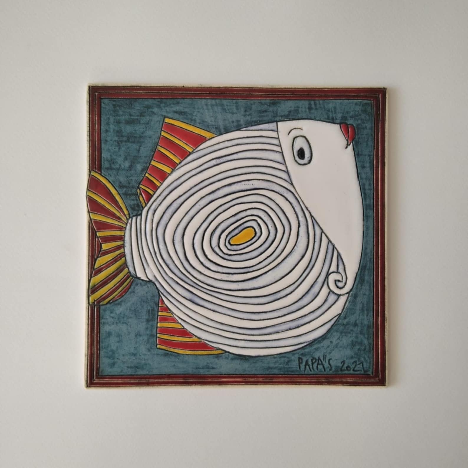 Handmade Ceramic Tile With Fish Home Decor Tile Hanging on a - Etsy